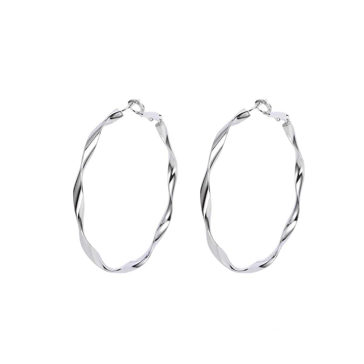Twisted Open Hoop Earrings Lightweight High Polished Round Earrings with 925 Sterling Silver Post For Ladies As Gift