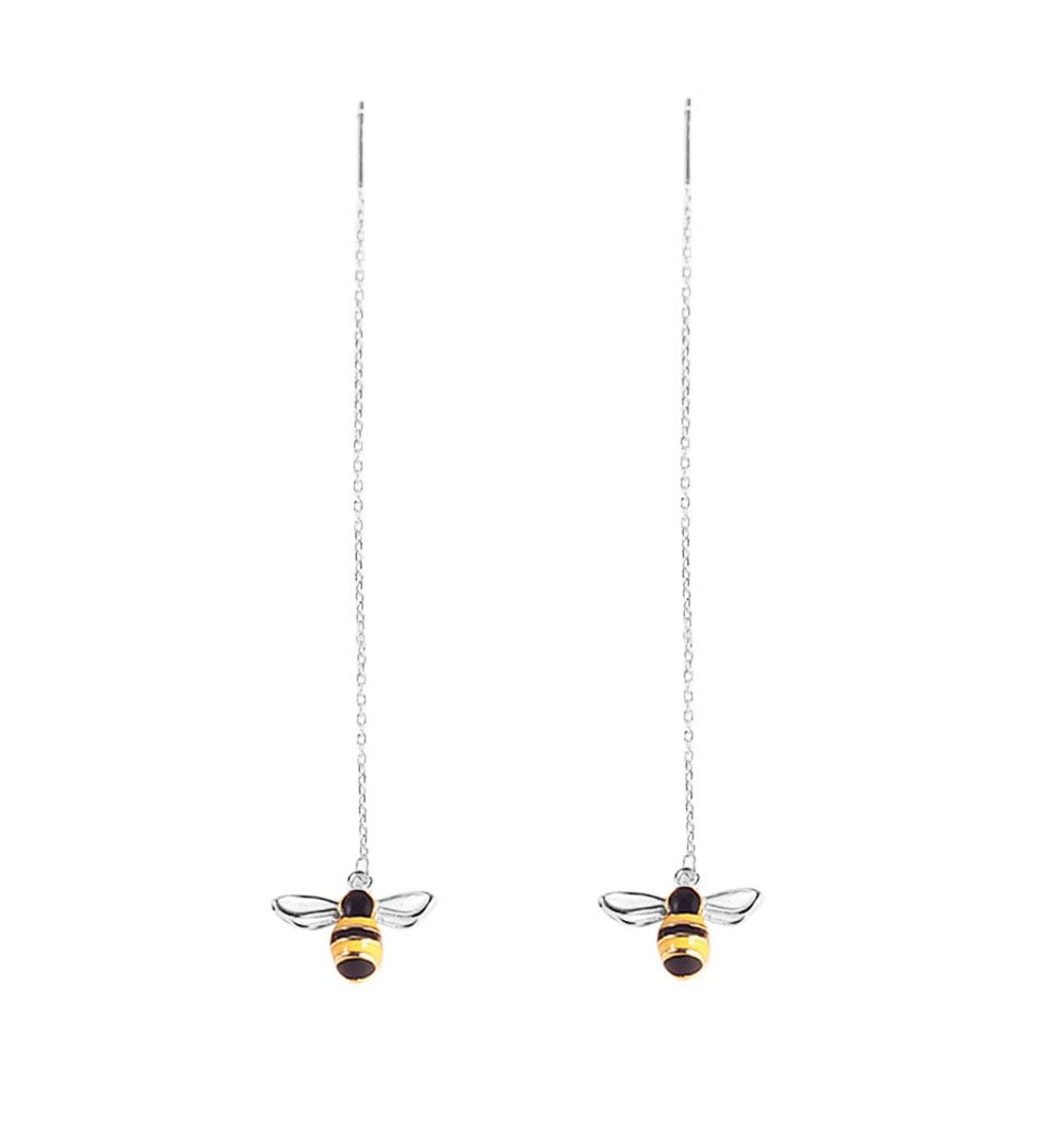 SLUYNZ 925 Sterling Silver Bumble Bee Dangle Earrings for Women Teens Threader Earrings Chain (Silver)