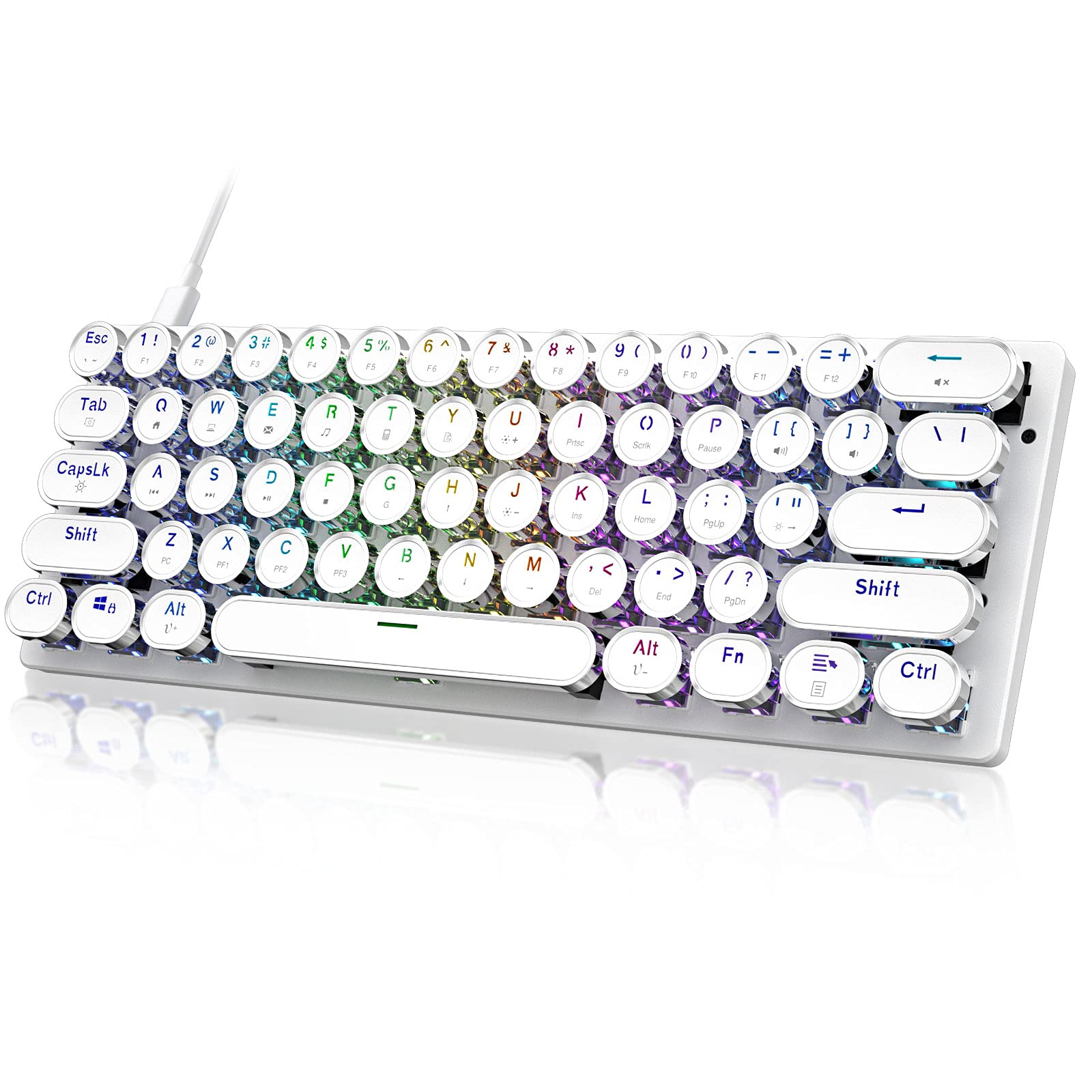 STOGA 60% Mechanical Keyboard, Gaming Keyboard for PC, Wired Mini White keyboaed Compact RGB LED Backlit, Retro Computer Keyboard Typewriter Style Round Keycap for PC Gamer/Office, 61 Keys