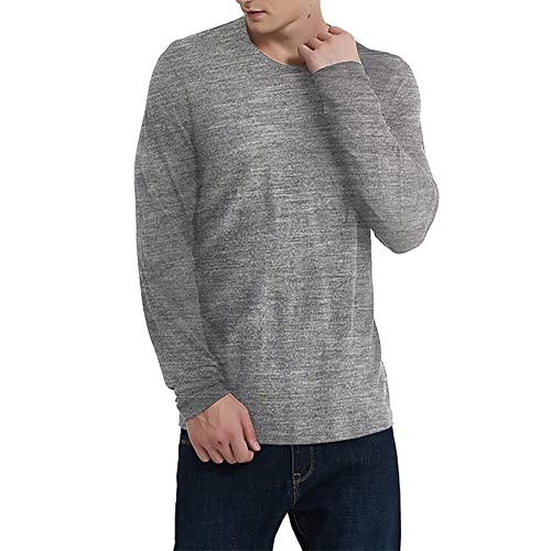 YUERD M&W Merino Wool Long Sleeve Crew Base Layer Mens 100% Merino Wool Active Thermal Underwear Shirts for Men Midweight Grey Marl