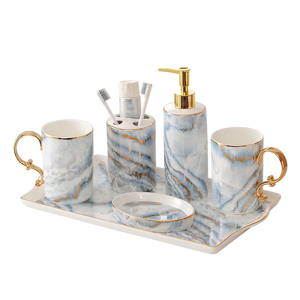 Soap Dispenser Accessories Set -6 Pieces Counter Top Bath Set Includes Soap Dispenser Toothbrush Holder Tumblers Soap Dish and Tray, Ceramic Soap Dispenser