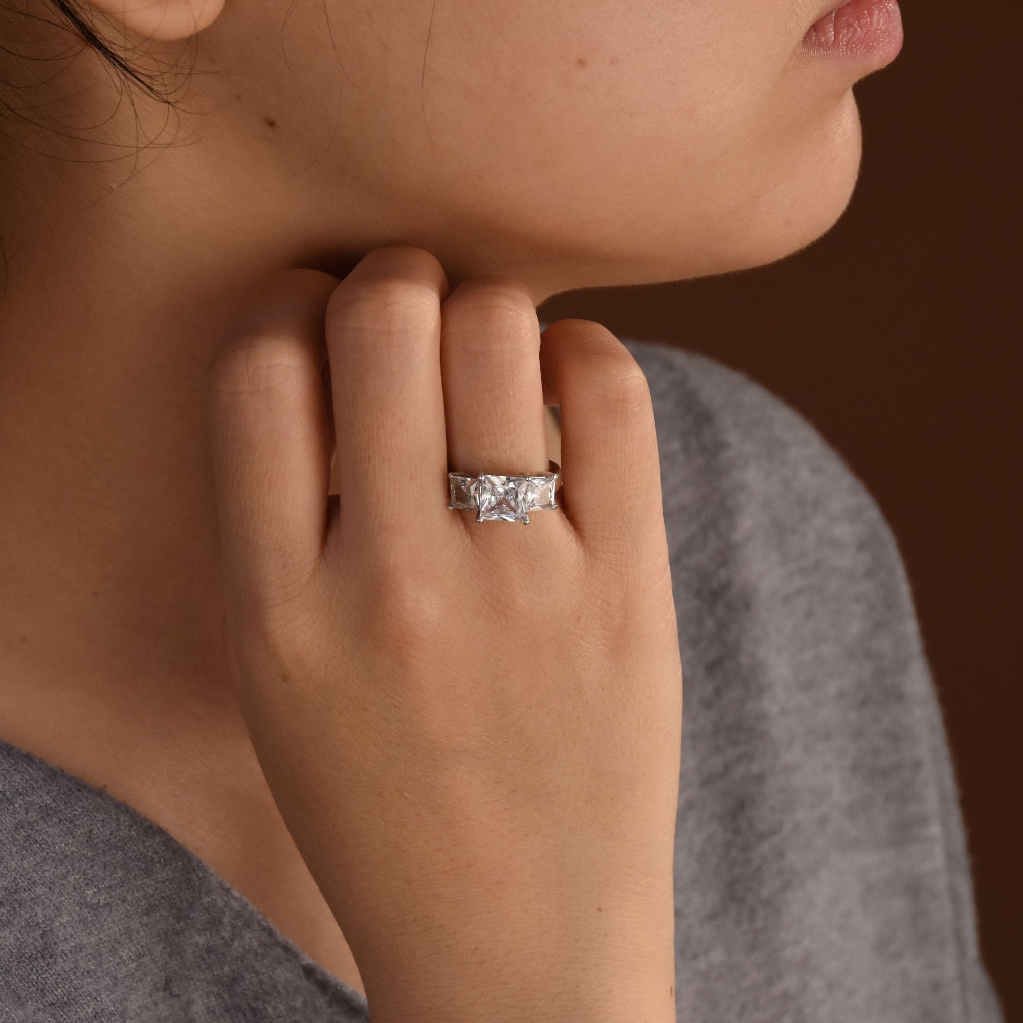 Personalize 3CTW Square AAA CZ Princess Cut Promise Ring Cubic Zirconia Past Present Future Three Stone Engagement Ring for Women .925 Sterling Silver Customizable