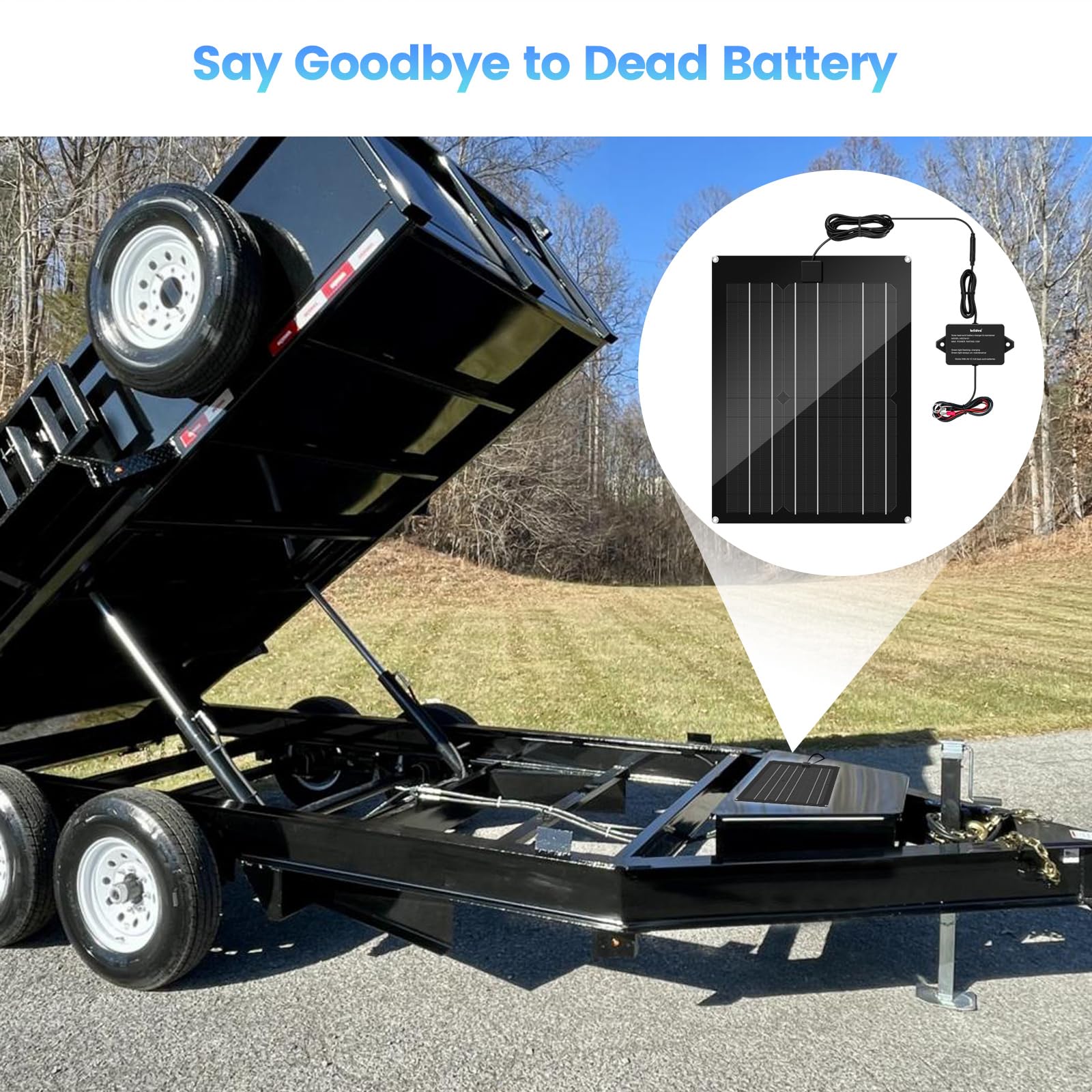 Solar Battery Charger Maintainer, Briidea 15W Solar Panel Kit for Dump Trailer Built-in Maintenance Pulse & Intelligent MPPT Charge Controller, Waterproof, Suitable for 12V Lead-Acid Battery