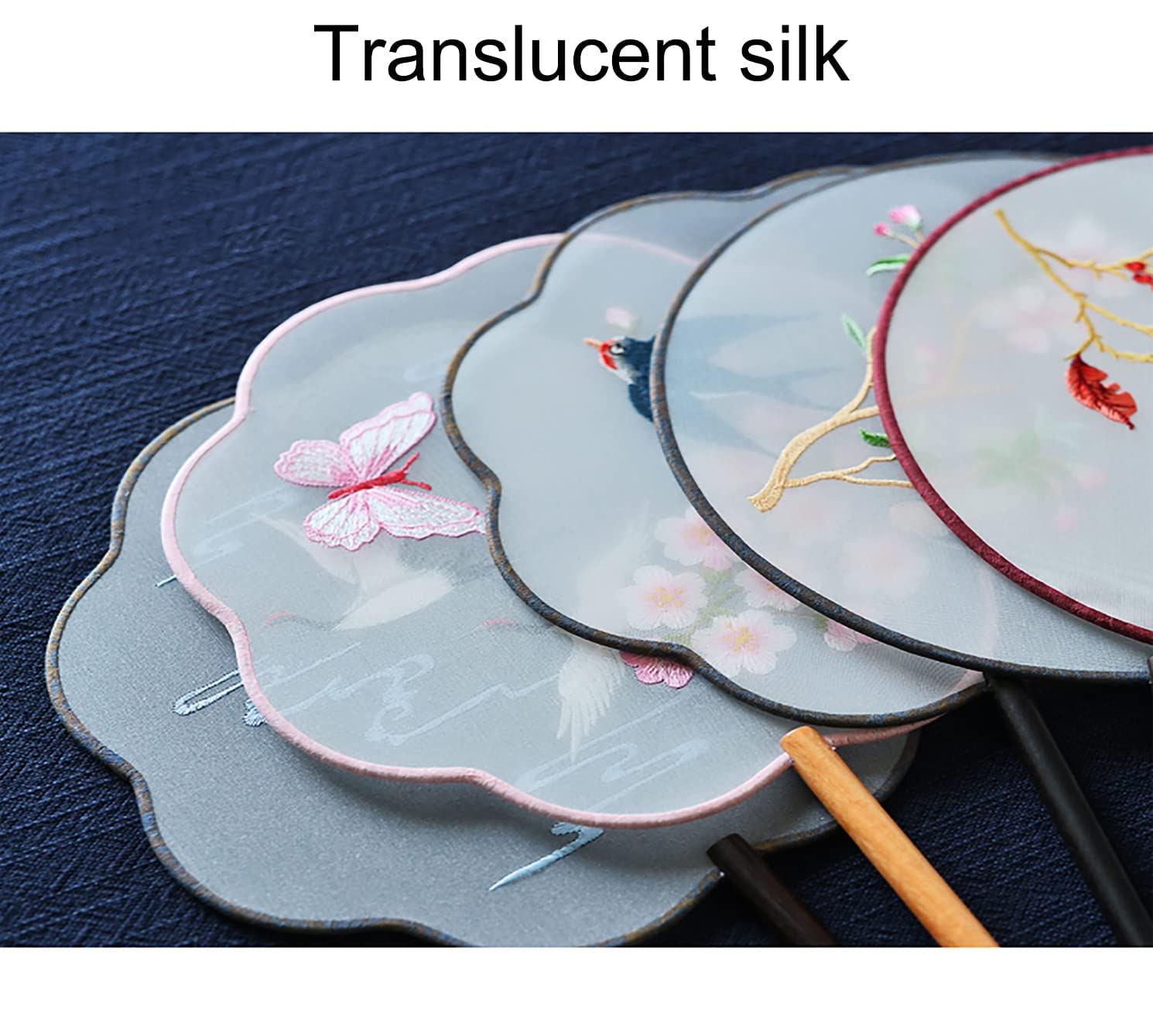 YUELAI Chinese Fan Embroidery Hand Circular Fan, China Ancient Dance Translucent Silk Round Fan Empty Valley Magnolia