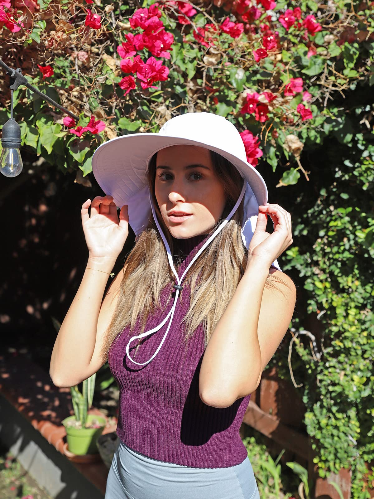 Tirrinia Stylish Garden Hats with Large Brim, Adjustable Safari Neck Cover, and Floral Ribbon