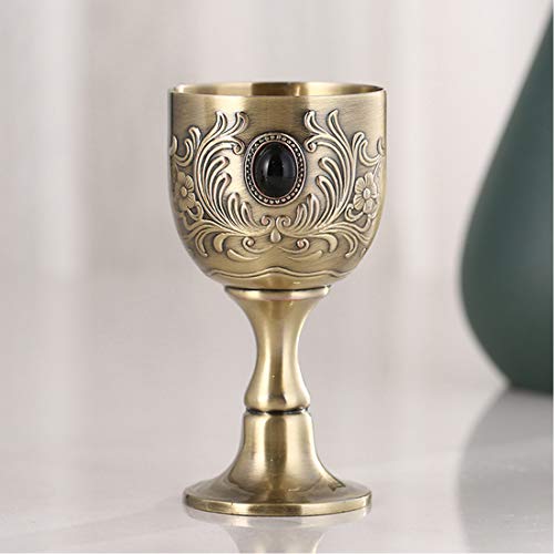 VIDAYA Chalice Goblet, Hand-Made Vintage Pure Copper Engraving Flower Pattern Metal Embossed Wine Copper Gemstone Cups Medieval Gothic Goblet 1.7oz 1-Pack