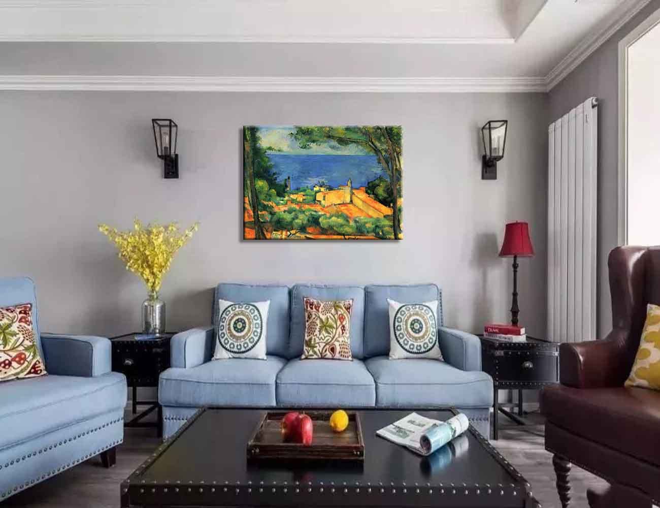 SIRIUSART Paul Cezanne (Red Roofs) Room Decor Framed Canvas Wall Art for Living Room Decor Paintings(70x105cm ( 28x41inch ),Framed)