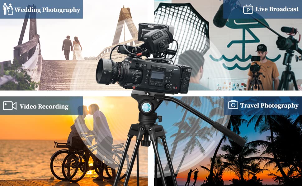 Tripod for Professional Cameras, HTURS 67 Inch Heavy Duty Tripod, with 360 Degree Fluid Head & Mid-Level Spreader, Complete Tripod Units with Travel Bag, 22LB Load Capacity
