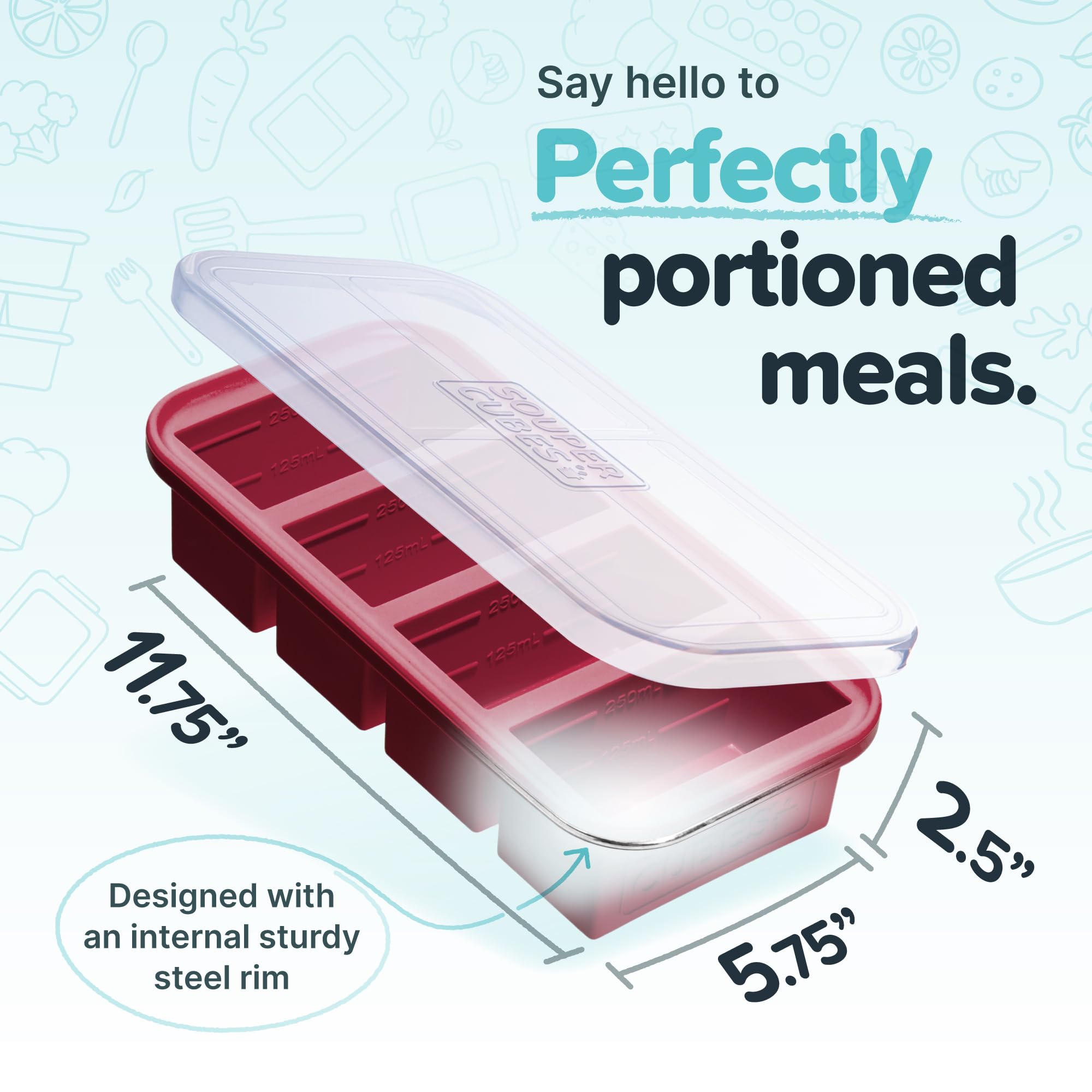 Souper Cubes 1 Cup Silicone Freezer Tray With Lid - Easy Meal Prep Container and Kitchen Storage Solution - Silicone Molds for Soup and Food Storage - Cranberry - 1-Pack