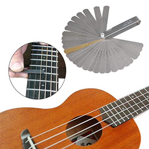 TIMESETL 17 Pcs Guitar Luthier Tools Including 4 Guitar Notched Radius Gauges, 9 Understring Radius Gauge Luthier Tools, 32 Blades Feeler Gauge, String Action Gauge Ruler and 2 Fingerboard Guards