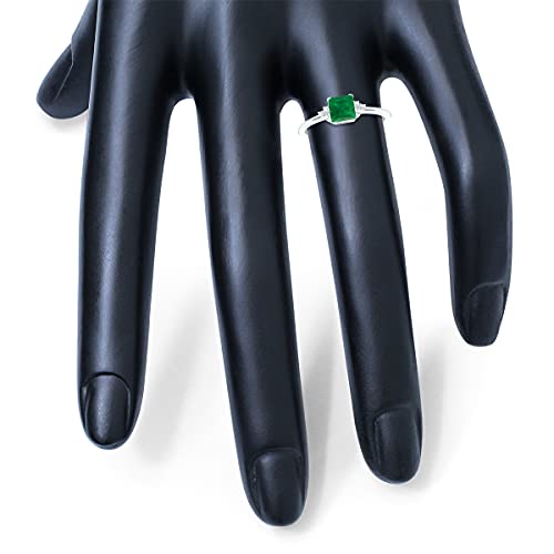 SZUL Women's Princess Cut Emerald and Diamond Half Moon Ring in 10K White Gold