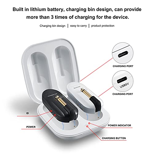 Surbort Wireless Guitar System, 5.1G/5.8G Dual Frequency Transmitter and Receiver, 18H Endurance 30m Transmission Distance with Charging Case,for Electric Guitar、Bass (White)