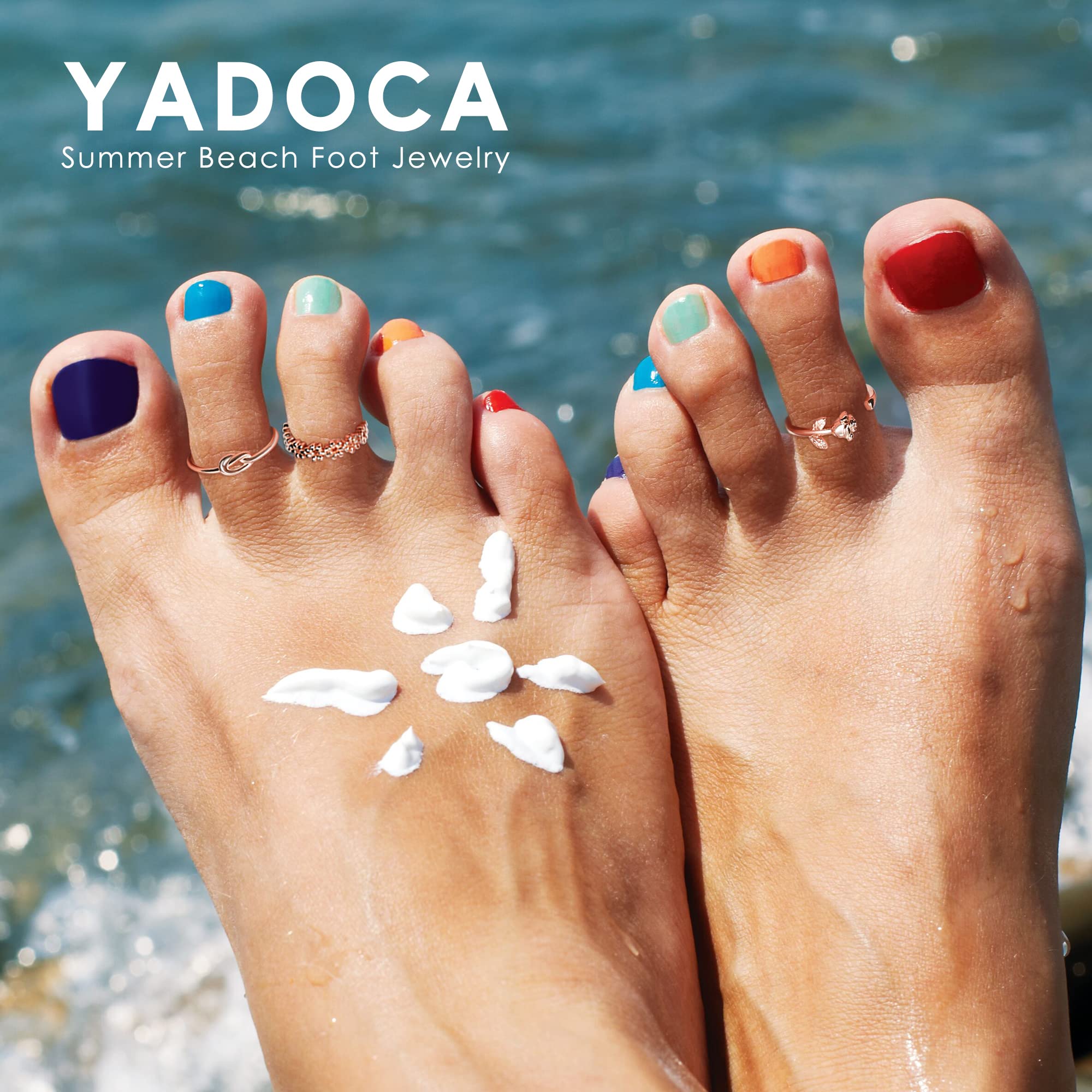 YADOCA 12PCS Adjustable Toe Rings for Women Stackable Knuckle Thumb Rings Set Open Arrow Knot Flower Bee Stacking Tail Pinky Band Rings Pack Summer Beach Foot Jewelry Rose Gold
