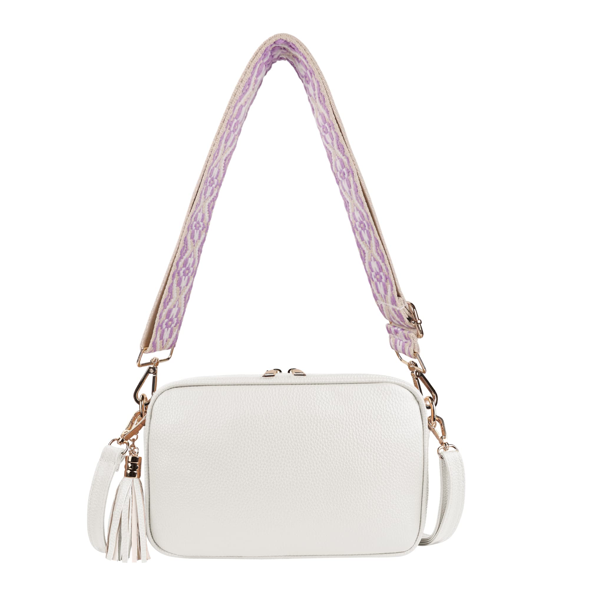 Youjaree Crossbody Bag for Women Trendy Shoulder Bag Everyday Purse Handbag with Tassel and Two Detachable Adjustable Strap (White)