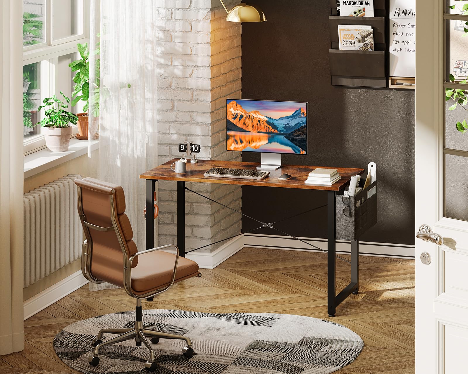 ODK Study Computer Desk 40 inch Home Office Writing Small Desk, Modern Simple Style PC Table with Storage Bag and Headphone Hook, Black