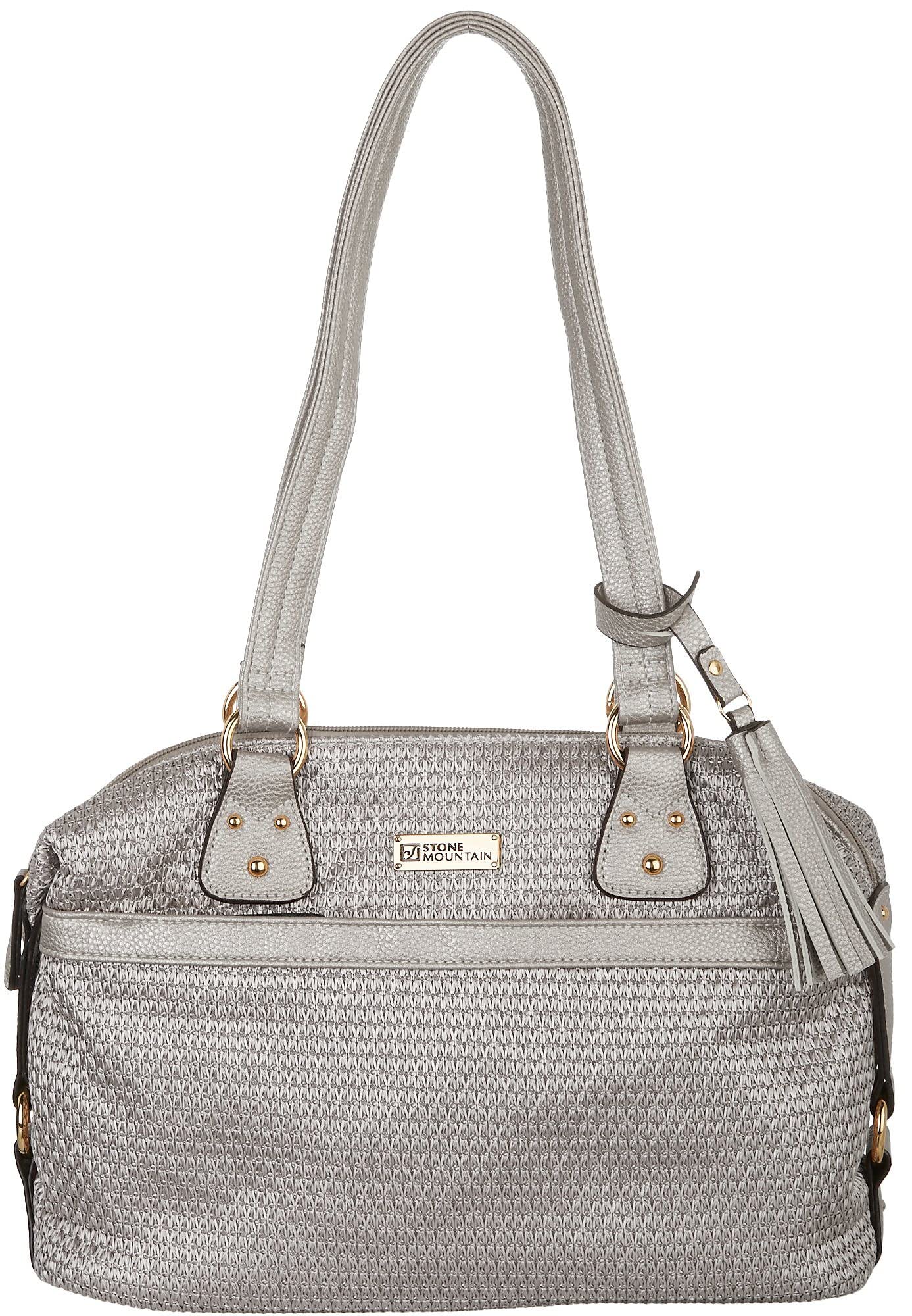 Stone Mountain Metallic Straw Pillow Satchel Handbag One Size Silver