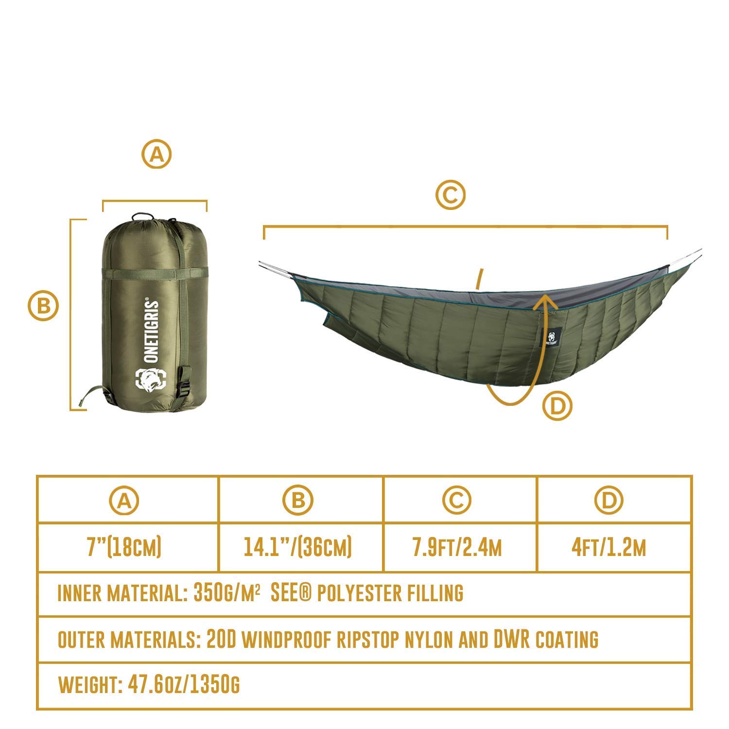 OneTigris Night Protector Hammock Underquilt for Cold/Warm Weather Camping Hiking Backpacking