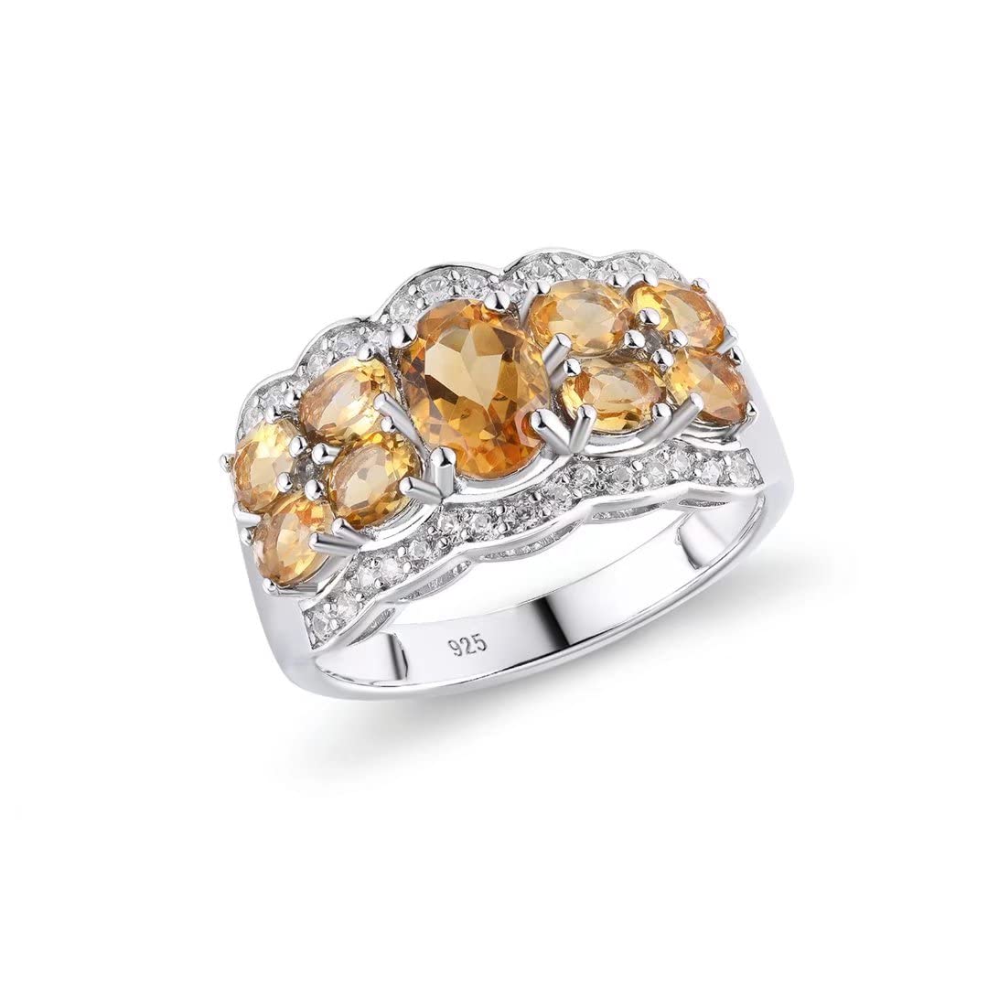 supermodel 925 Sterling Silver Statement Ring for Women 7x5MM Natural Citrine Wedding Band Ring Birthstone Ring Jewelry Gift for Valentines Day Anniversary Size 7