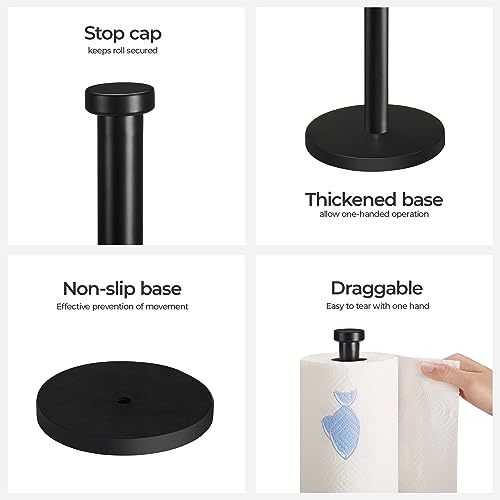 Waissdea Paper Towel Holder Countertop, Kitchen Paper Towel Roll Holder with Weighted Base, Free Standing Paper Towel Holder Stand for Standard or Jumbo-Sized Rolls,WPTH003BK,Black