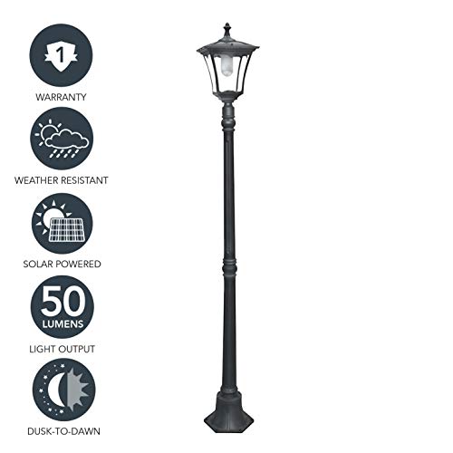 Sterno Home GL42309 Upgraded Version Outdoor Solar LED Street, for Patio, Post Light, Garden, 76” High, 1-Pack, Black, 2nd Gen