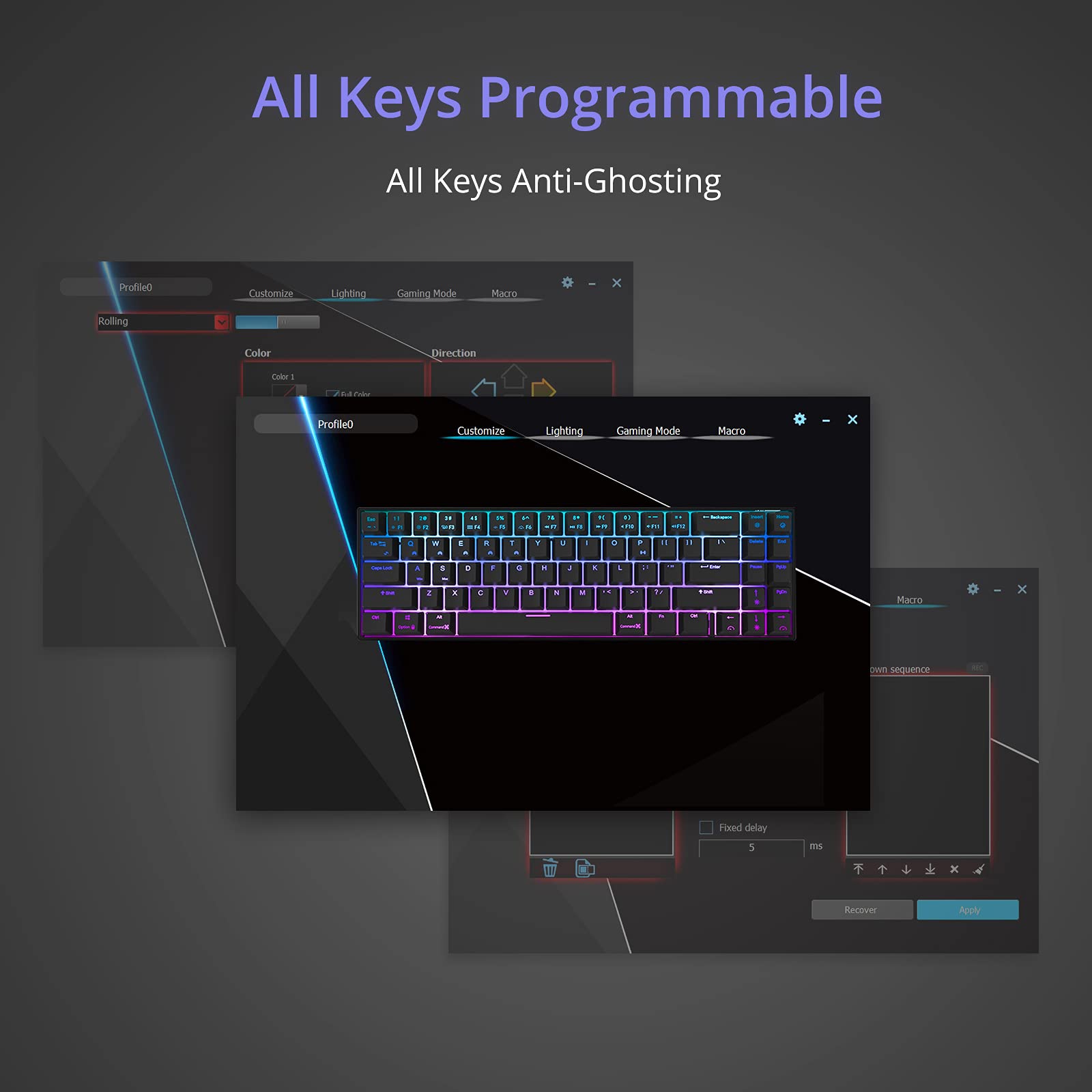 RK ROYAL KLUDGE RK71 Wireless/Wired Mechanical Keyboard and 7200 DPI Gaming Mouse, 71 Keys RGB Blue Switch Hot Swappable Compact Gaming Keyboard for Win/Mac