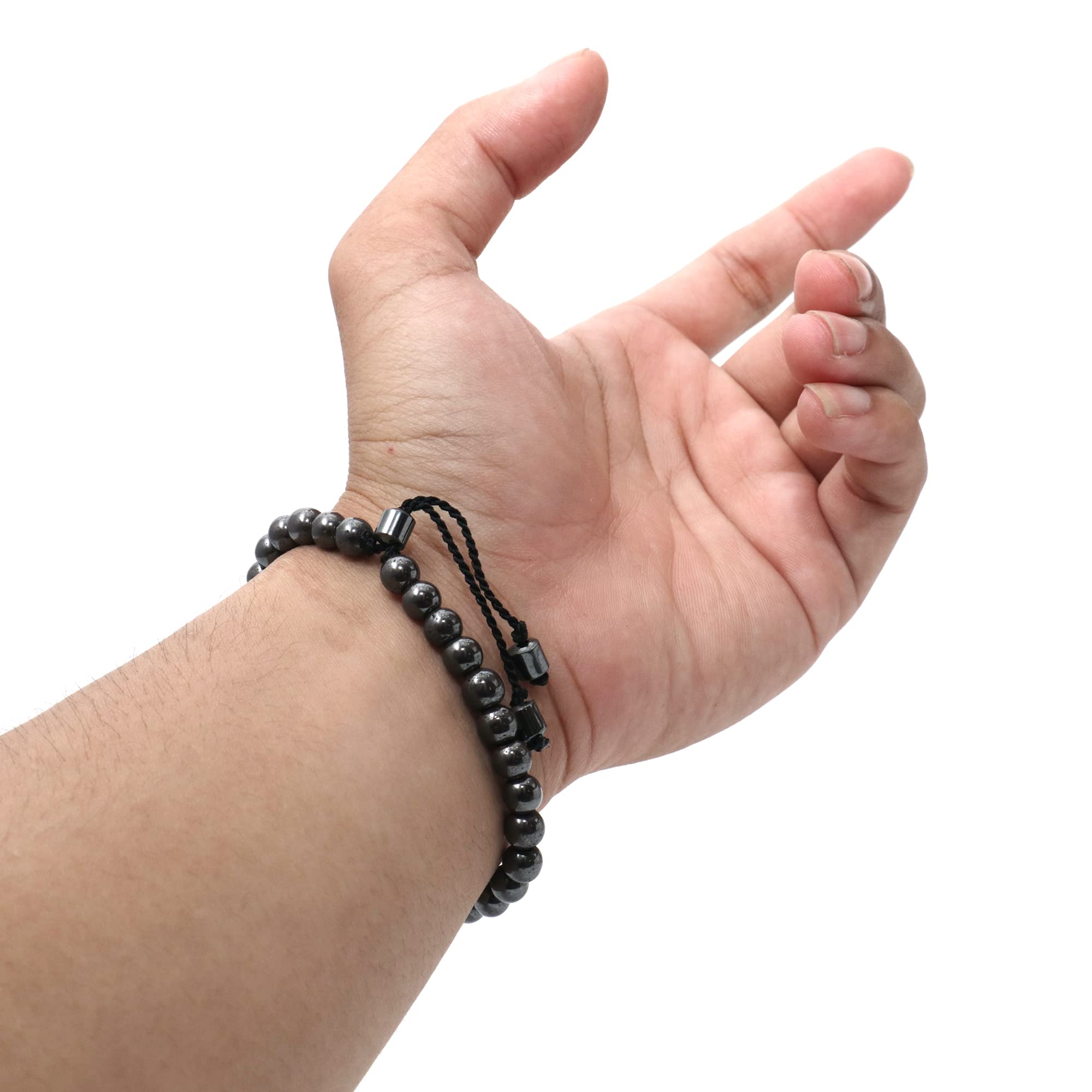 Small Tasbih Bracelet 33-Bead Hematite 6mm Round Beads w/Cylinder Lock and Stops Adjustable