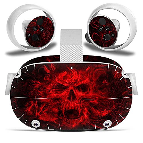 UANDM Oculus Quest 2 VR Headset and Controller Sticker, Vinyl Decal Skin for VR Headset and Controller, Virtual Reality Protective Accessories - Red Grimace
