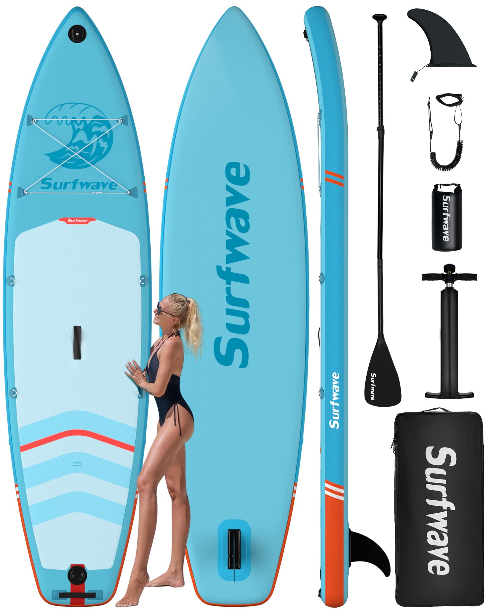 Surfwave 10'8''×33''×6'' Extra Wide Inflatable Paddle Board, Stand up Paddle Board W/Camera Mount, 5L Waterproof, Floatable Paddle, 5MIN Fast Inflate, Ideal SUP Board for Beginners & Expects