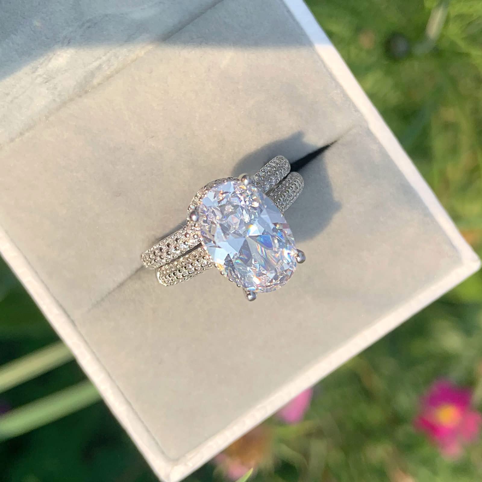 SHELOVES 7.5 Ct Oval Cut Cubic Zirconia Engagement Wedding Rings Set for Women 925 Sterling Silver Sz 10