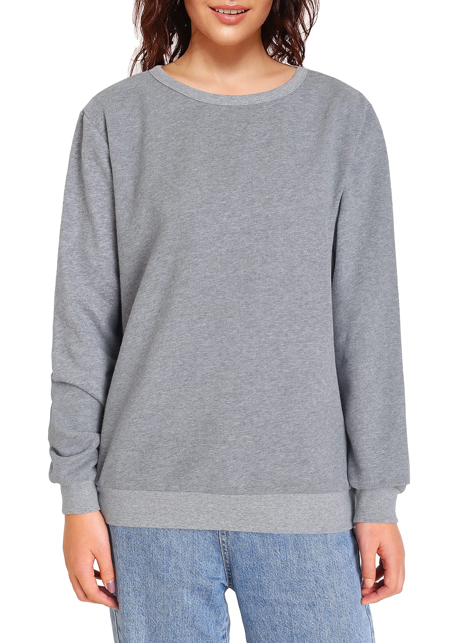 Weintee Women's Crewneck Fleece Sweatshirt L Granite Heather