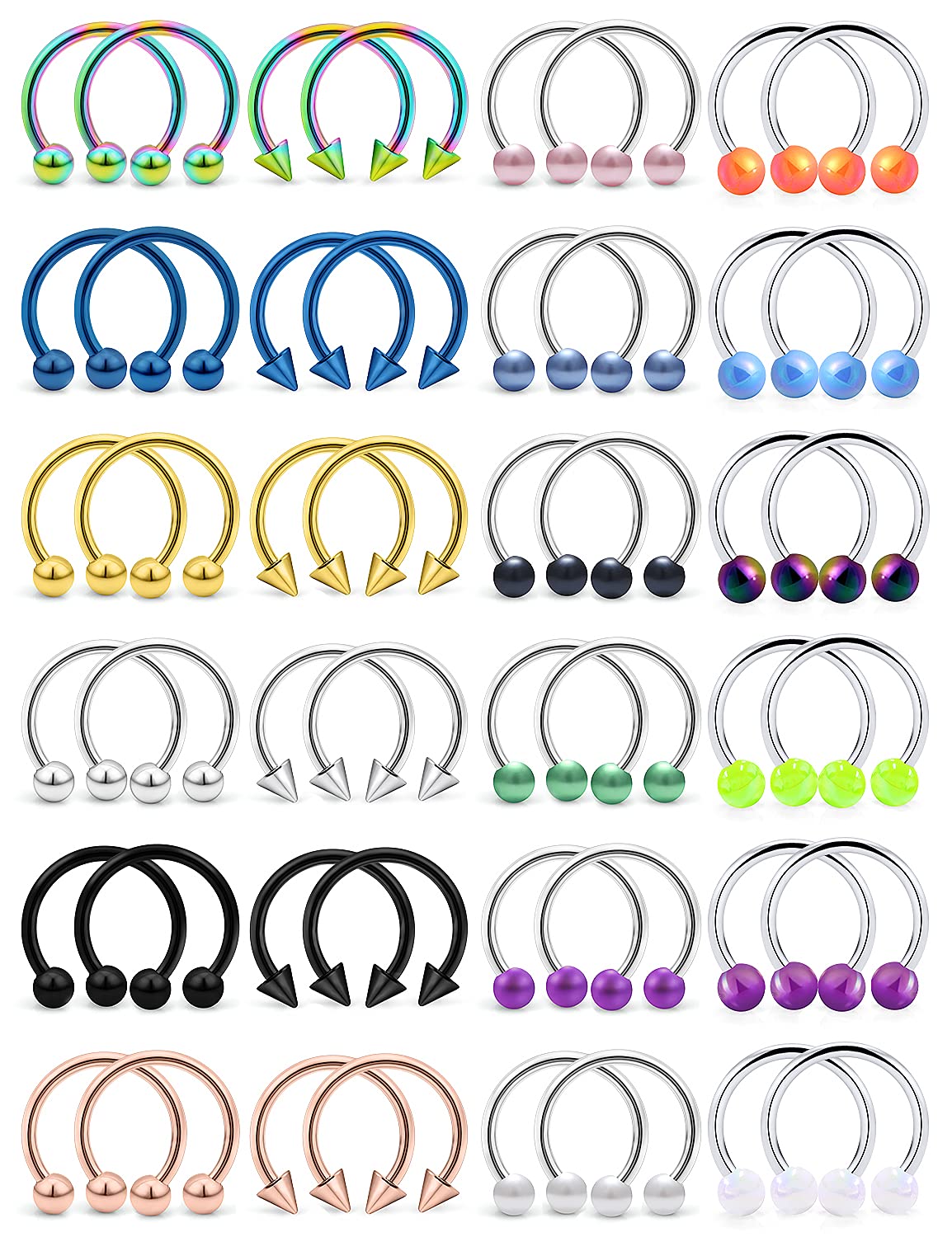 Vsnnsns 16G Surgical Steel Horseshoe Nose Septum Rings Piercing Jewelry Cartilage Helix Tragus Earring Studs Hoop Lip Horseshoe Ring Piercing Jewelry Retainer for Women Men 8mm 48pcs