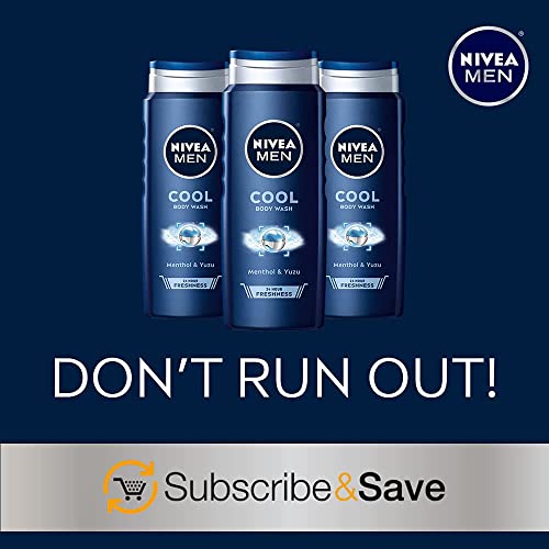 Nivea Men Cool Body Wash with Icy Menthol, Scented Body Wash for Men, Free of Parabens, Phthalates and Microplastic Particles, 3 Pack of 16.9 Fl Oz Bottles
