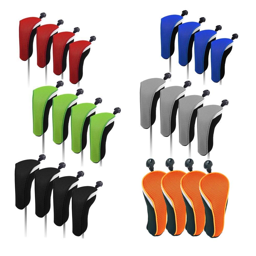 SUNBRO Golf 4pcs Golf Accessories Hybrid Head Covers Set Rescue Headcovers Utility Club Protect Interchangeable Number Tag (Gray)