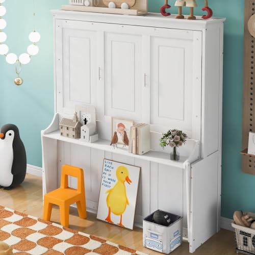 Queen Size Murphy Bed with a Shelf (White)