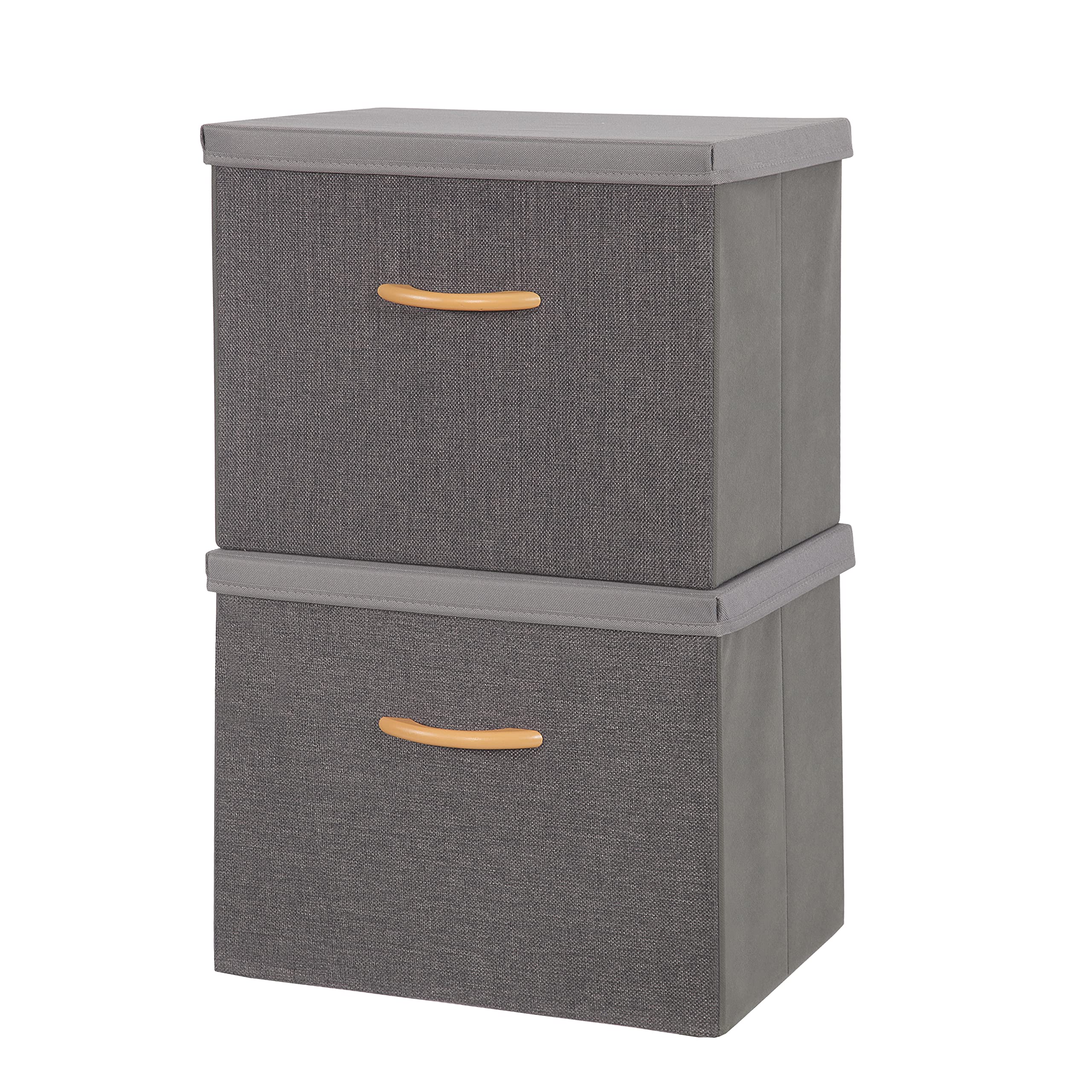 STORAGE MANIAC Shelf Baskets with Handle & Lid, Storage Bins, Foldable Storage Baskets, Fabric Clothes Storage Boxes for Organizing Closet Shelf Nursery Toy 15.75" W x 11.8" D x 12.2" H, Grey 2-Pack