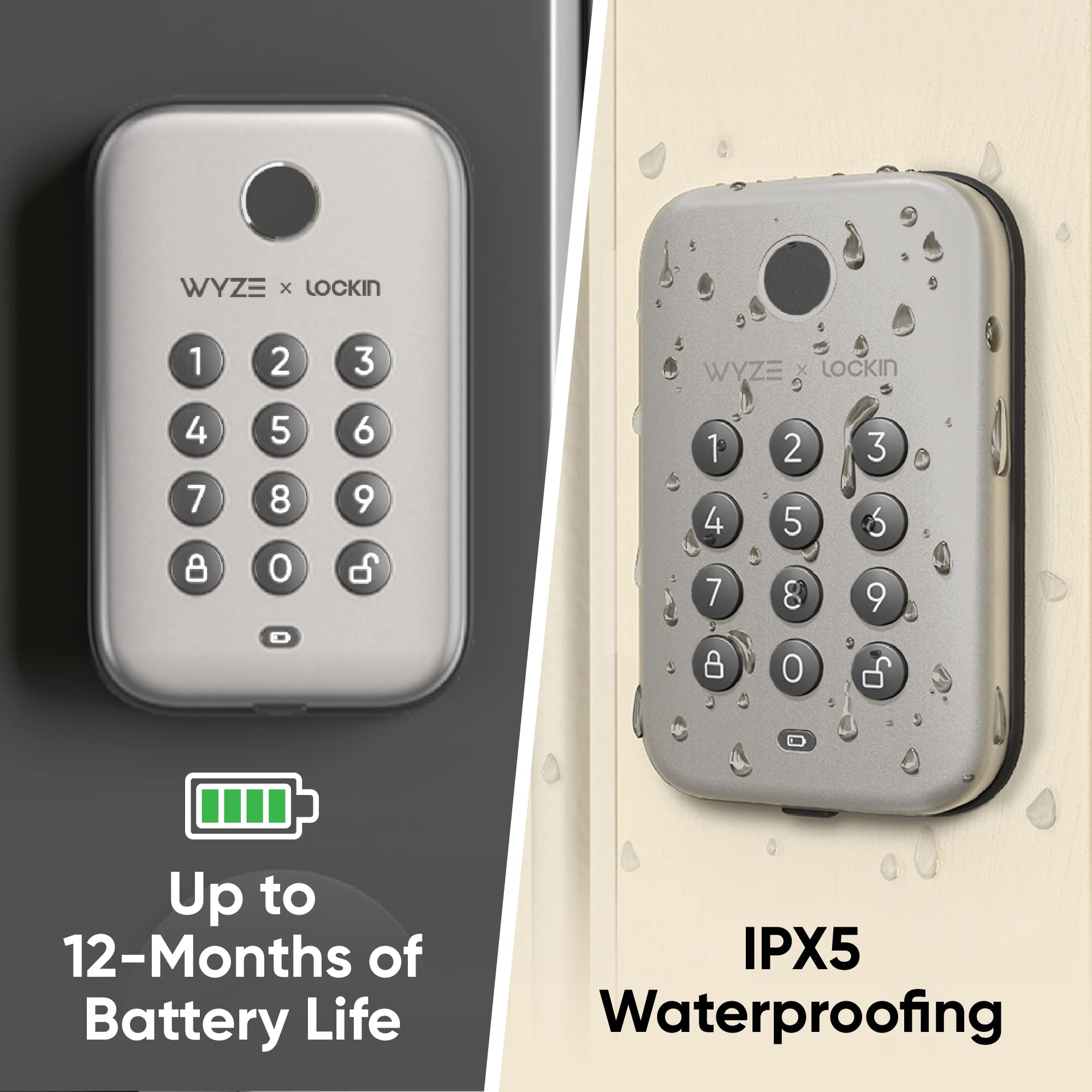 Wyze Bluetooth Fingerprint Deadbolt Lock with Keypad, IPX5 Weatherproof, Schedules, Auto-Lock - Satin Nickel