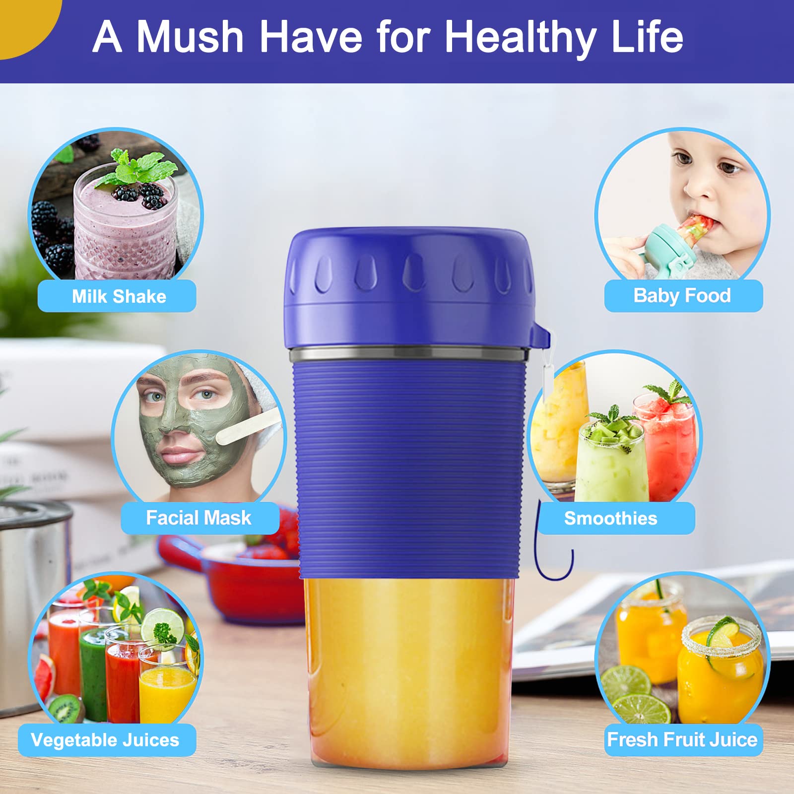 Portable Blender, LEGUWU Personal Size Blender Bottle for Smoothies and Milkshakes, USB Rechargeable Mini Juicer Cup with 4 Blades, 10 Oz Electric Blender Cup with BPA-Free