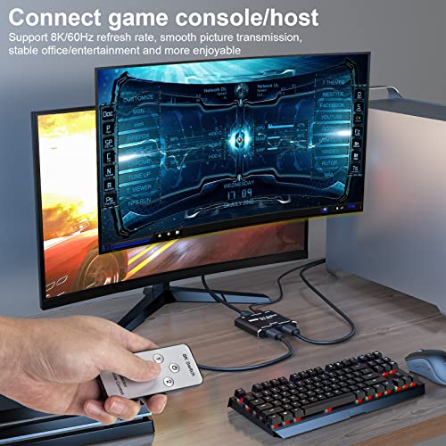 YIWENTEC HDMI 2.1 8K Switch Directional 2in 1out with Remote Control 8K@60Hz 4K@120Hz Converter High Speed 48Gbps Compatible with Xbox PS5 Projectors Monitors