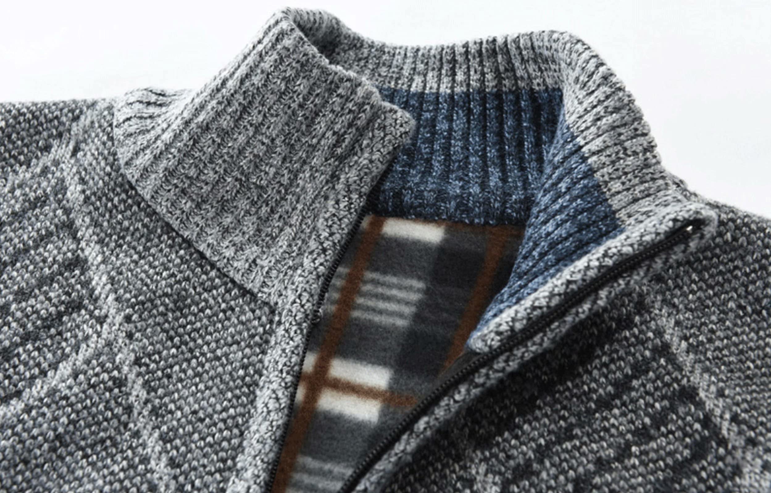 VtuAOL Men's Cardigan Sweater Warm Soft Knit Full Zip Sweater Winter Coat for Men Blue US S