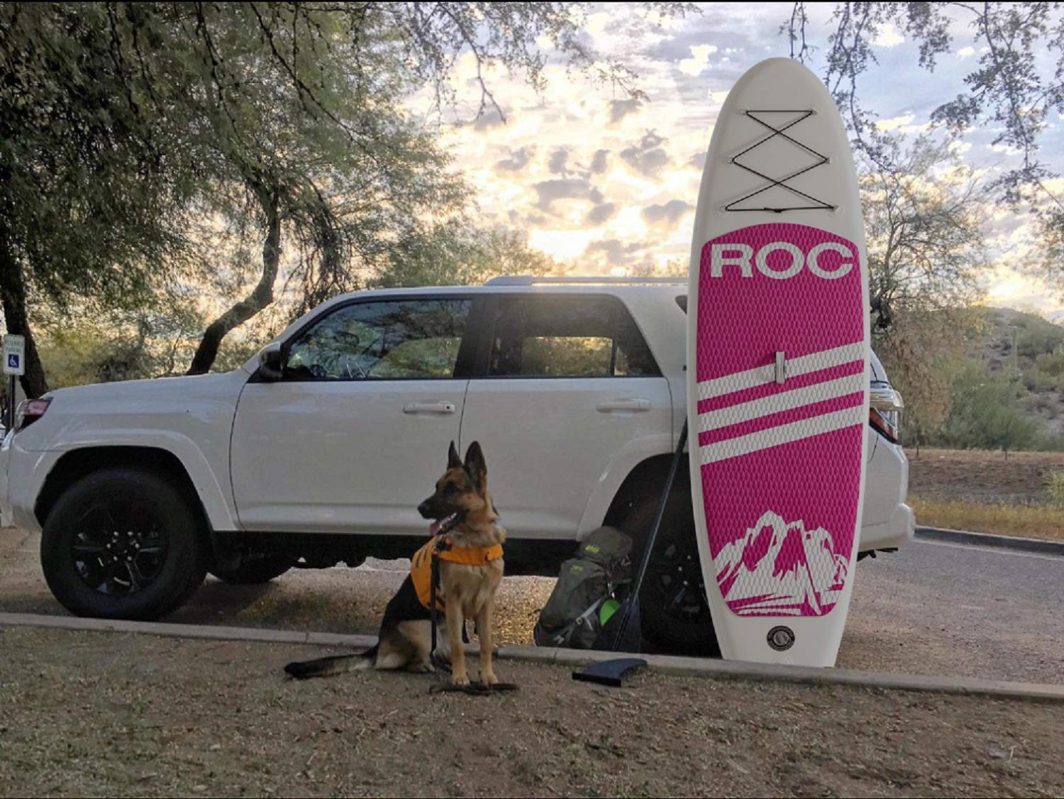 Roc Inflatable Stand Up Paddle Boards with Premium SUP Paddle Board Accessories, Wide Stable Design, Non-Slip Comfort Deck for Youth & Adults (Pink-Pink)