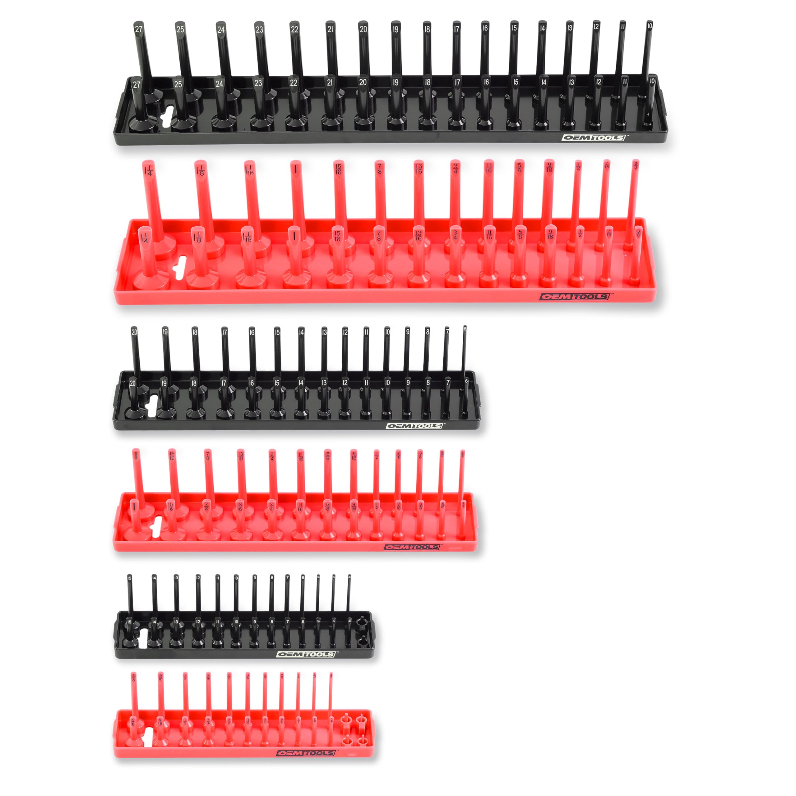 OEMTOOLS 22418 6 Piece SAE and Metric Socket Tray Set, SAE and Metric Socket Storage for Sizes 1/4", 3/8”, and 1/2" Drive, Socket Holders and Socket Organizer Tray for Toolbox, Orange and Black
