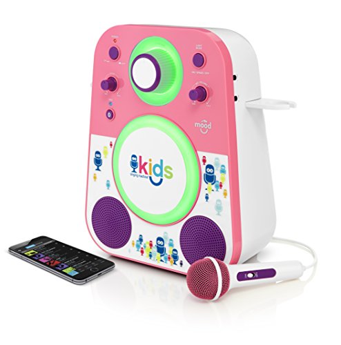 Singing Machine Kids SMK250PP Mood LED Glowing Bluetooth Sing-Along Speaker with Wired Youth Microphone Doubles as a Night Light, Pink/Purple