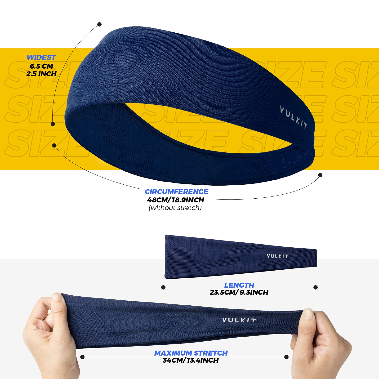 VULKIT 3 Pack Sports Headband for Men or Women, Non-Slip Head Band Stretchy Moisture Wicking Sweatbands(Navy,Blue,Dark Grey)