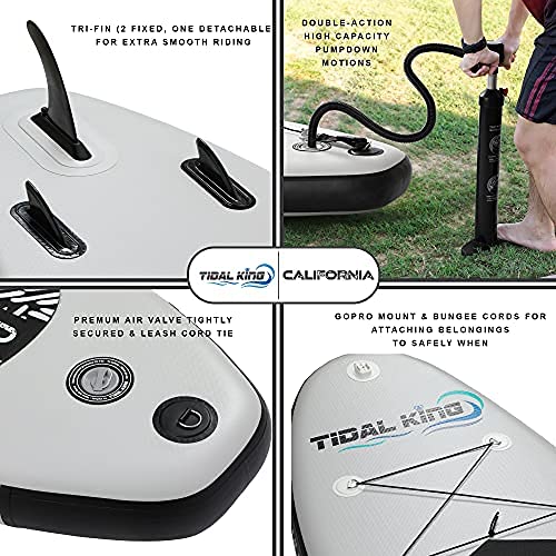 Tidal King California 10' 6” x 33” Wide & Extra Stable Stand Up Paddle Board ISUP - with Adjustable Paddle, Pump, Leash & Backpack - Standard SUP or Kayak Option