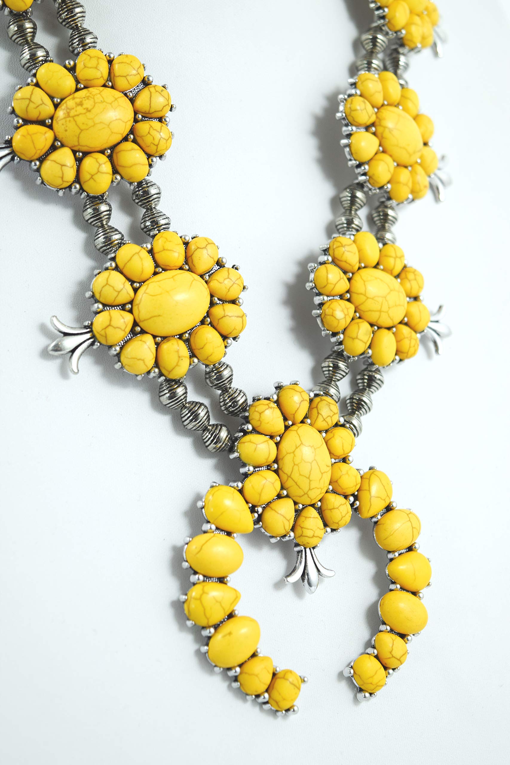 tipi Southwestern Faux Turquoise Squash Blossom Statement Necklace & Earrings Set (Yellow)