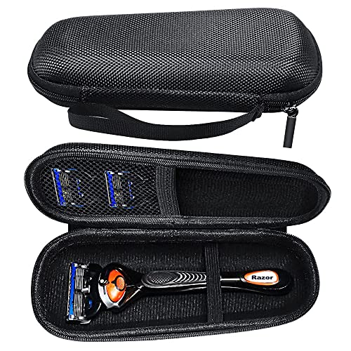 Razor Case - Hard EVA Razor Travel Case Compatible with Men's Razor - Mesh Pocket for Razor Blades [Lightweight Carrying Handle + Durable Zipper] Black