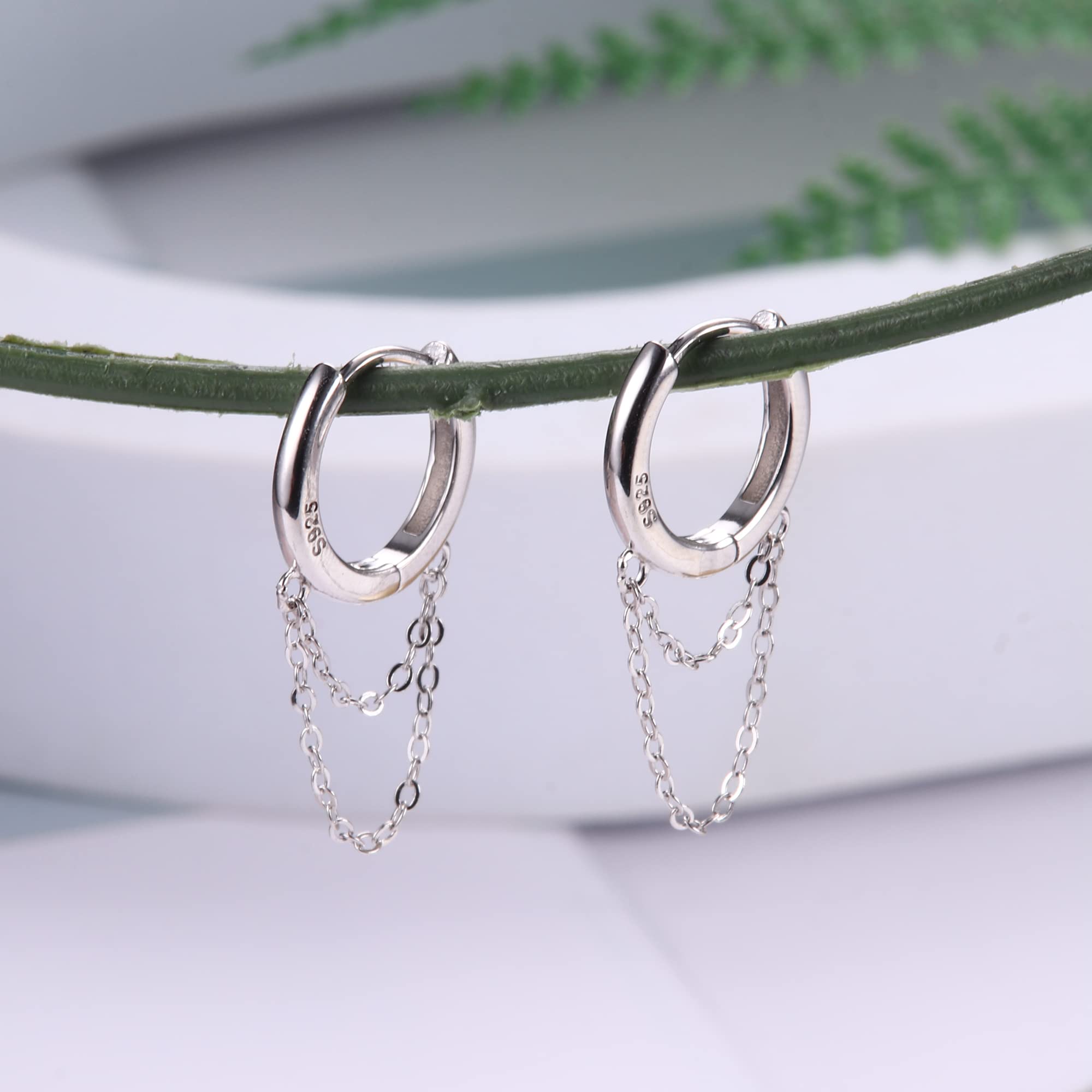 ZELORES 925 Sterling Silver Small Hoop Earrings Tassel Chain Drop Dangle Earrings Tiny Huggie Hoop Earring for Women