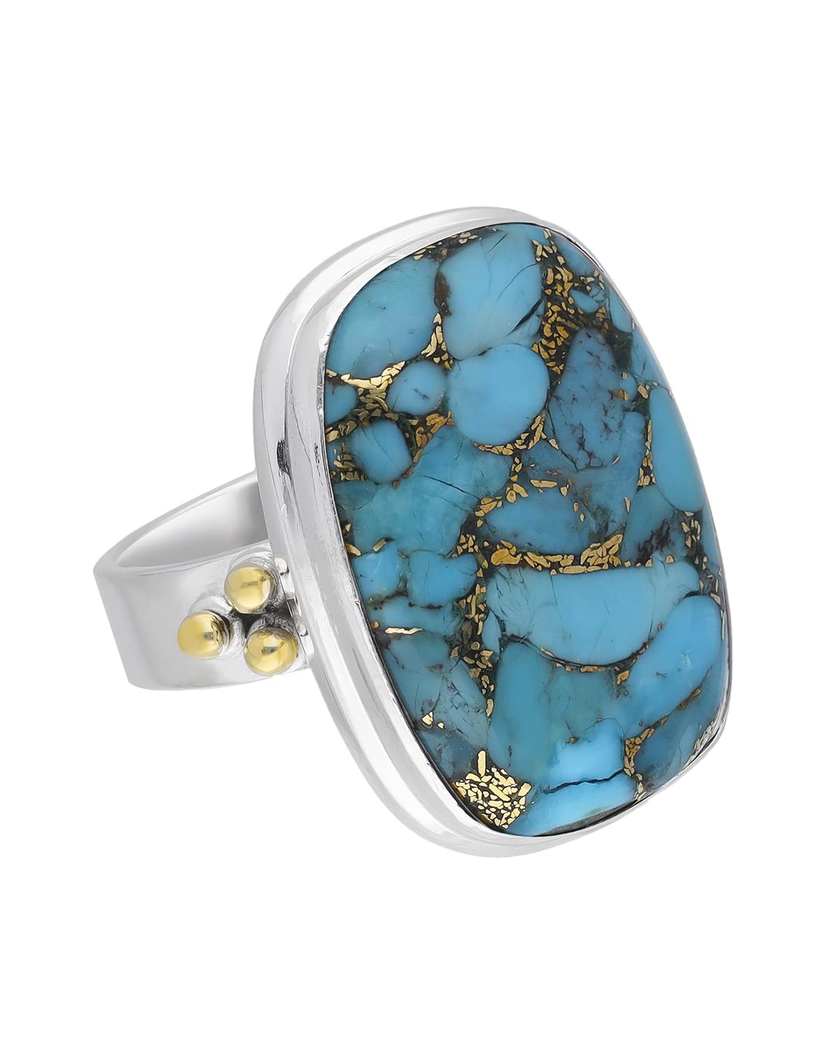 YoTreasure Blue Copper Turquoise Statement Ring 925 Sterling Silver with Brass Accents