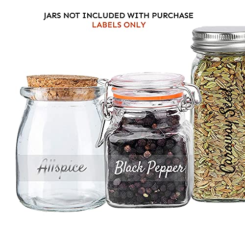 Spice Labels, Waterproof Minimalist Small Spice Jar Decals, Printed Modern Kitchen Herb Organization stickers, Clear Kitchen Pantry labels - Black, White, Silver and Gold (Black, 160 Standard)