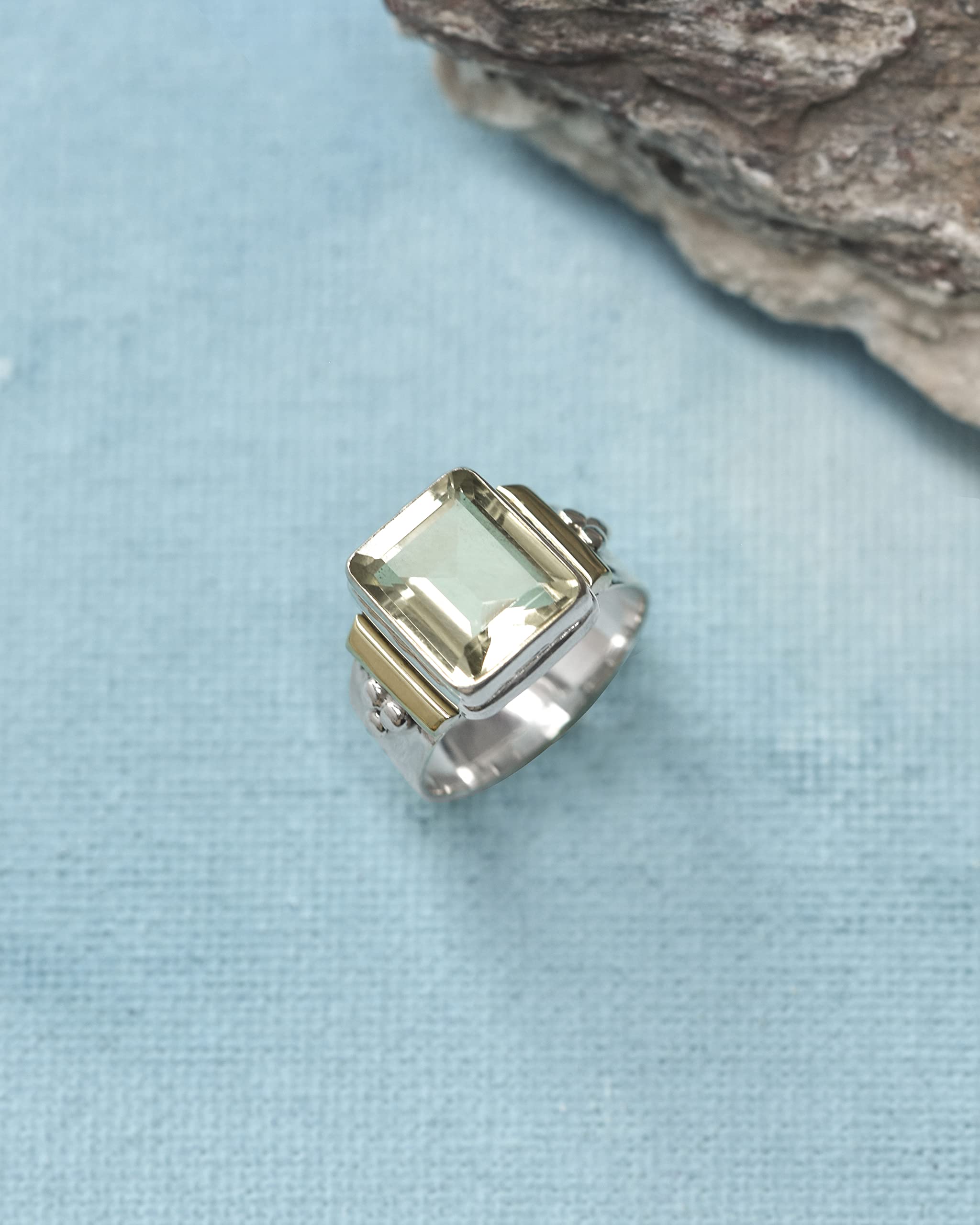 YoTreasure Green Amethyst Wide Band Chunky Ring Solid 925 Sterling Silver Brass (9)